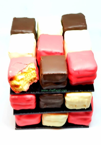 caramel and chocolate cube cake