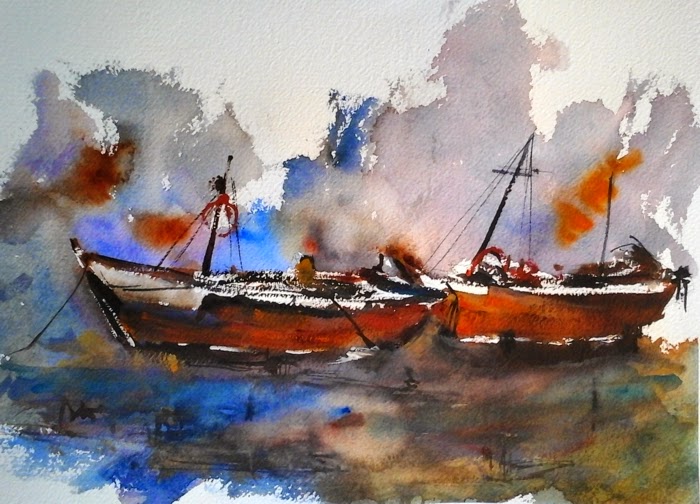Fernando Pena - Acuarelas - Watercolors: Botes de Pesca