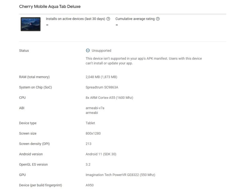 Cherry Mobile Aqua Tab Deluxe spotted at Google Play Console!