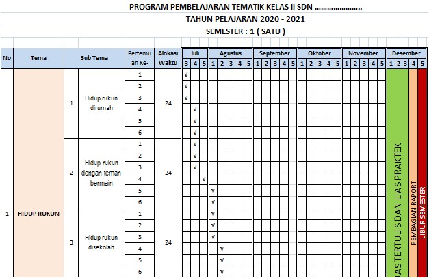 Aplikasi Program Semester Kelas 2 SD/MI Semester 1 Tahun 2020/2021 ...