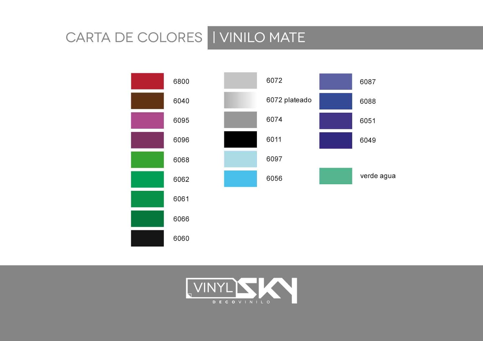 Vinyl Sky Decovinilo : CARTA DE COLORES