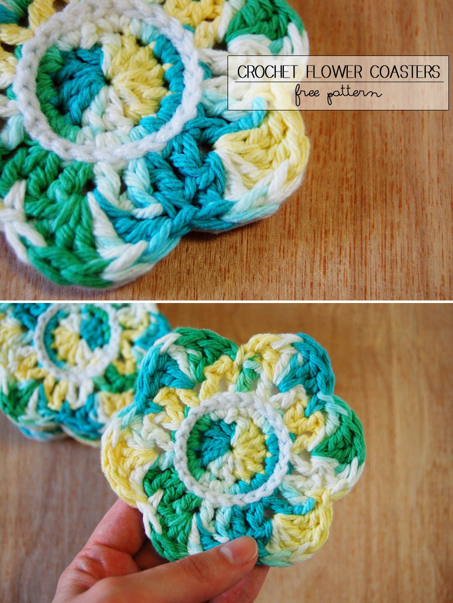 mon makes things: Crochet Flower Coasters with Felt Backing