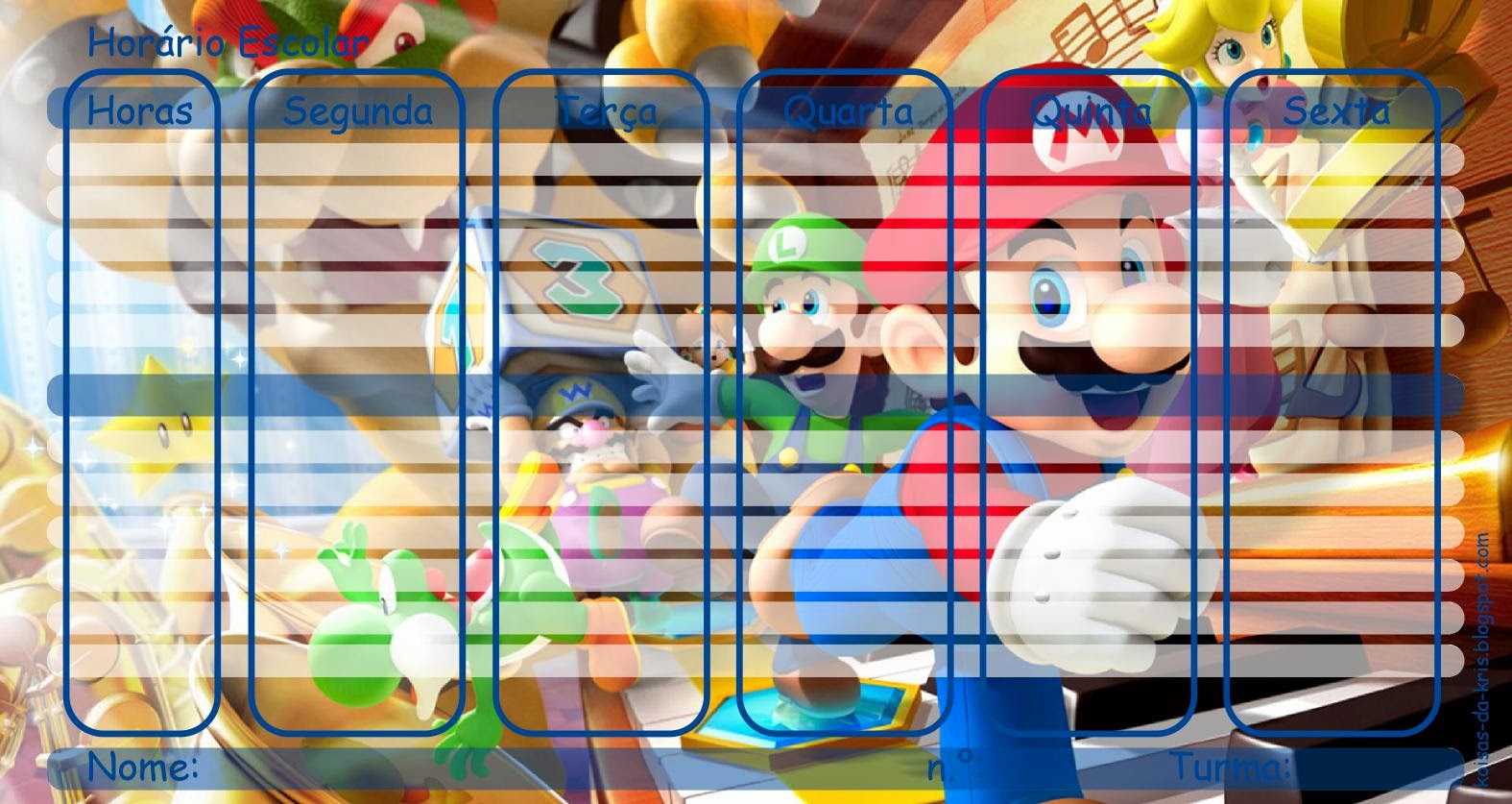 Koisas da Kris: Horários escolares - Super Mário - grátis para impressão