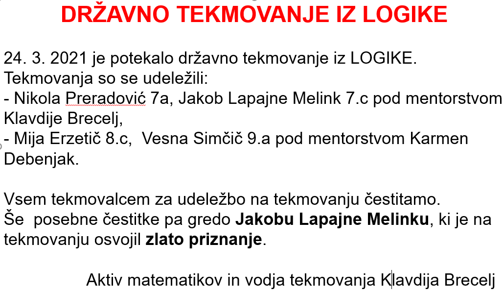 Velika Šem5ka: Zlato priznanje iz logike