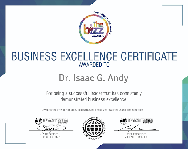 Dr Isaac Andy, CEO of iZND Services was awarded with The BIZZ Award ...