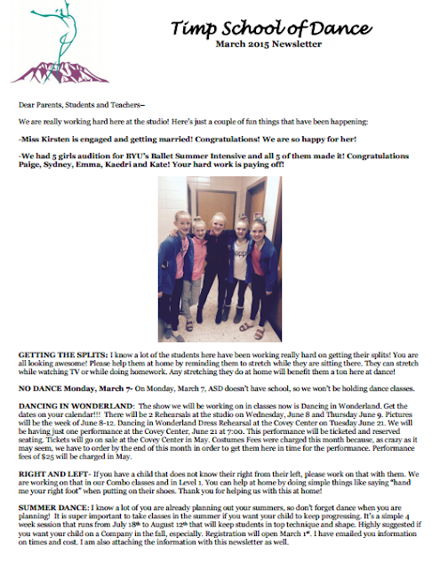 Timp School of Dance: Calendar/Newsletters