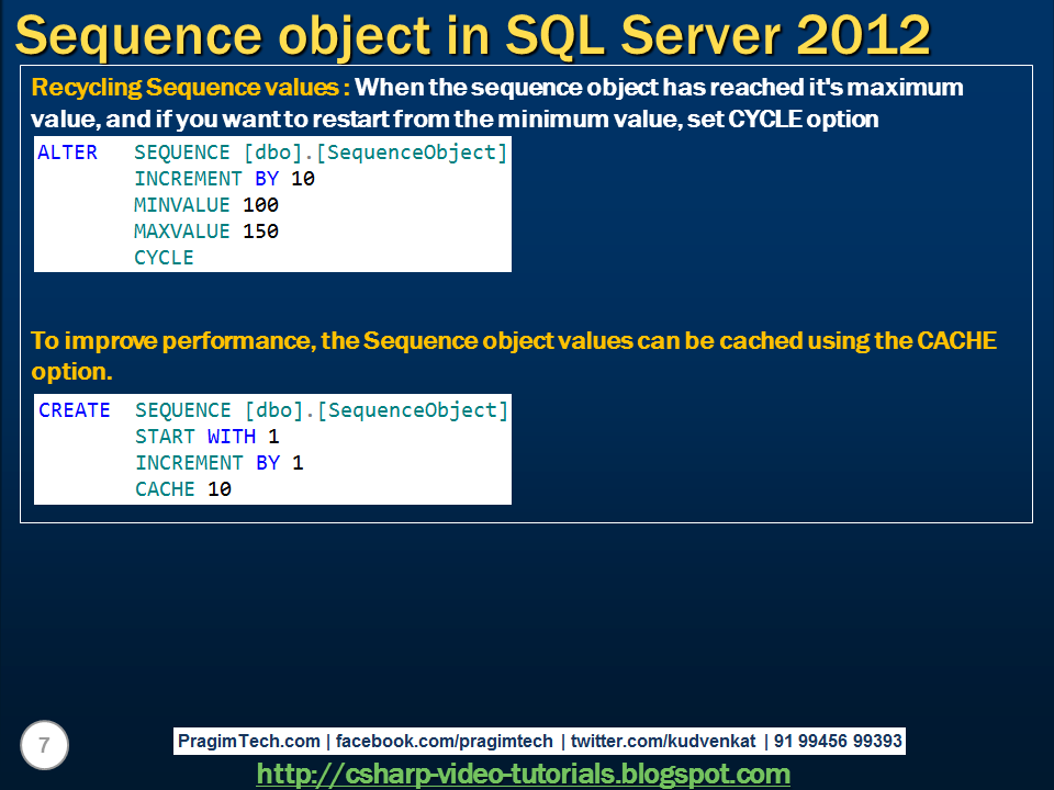 Sql Server Net And C Video Tutorial Sequence Object In Sql Server 2012