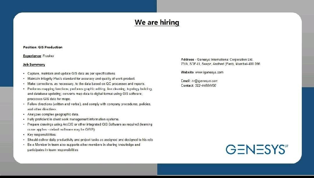 GENESYS International Corporation Ltd Hiring Fresher Graduate ... GENESYS International Corporation Ltd Hiring Fresher Graduate ...