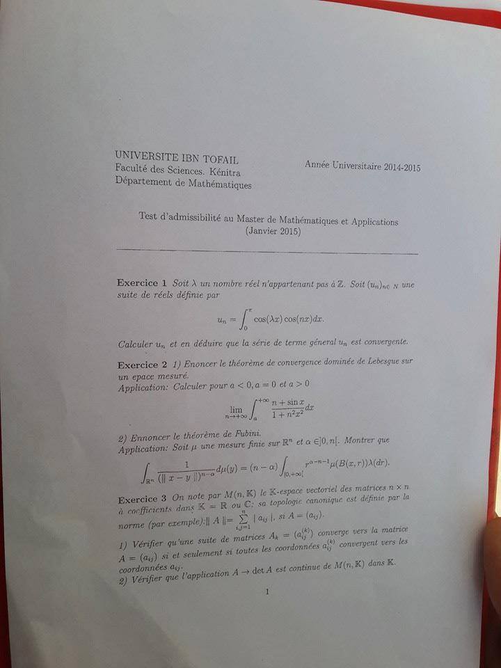 Exemples concours Math Maroc Mathématiques et Applications Kénitra 2014 ...