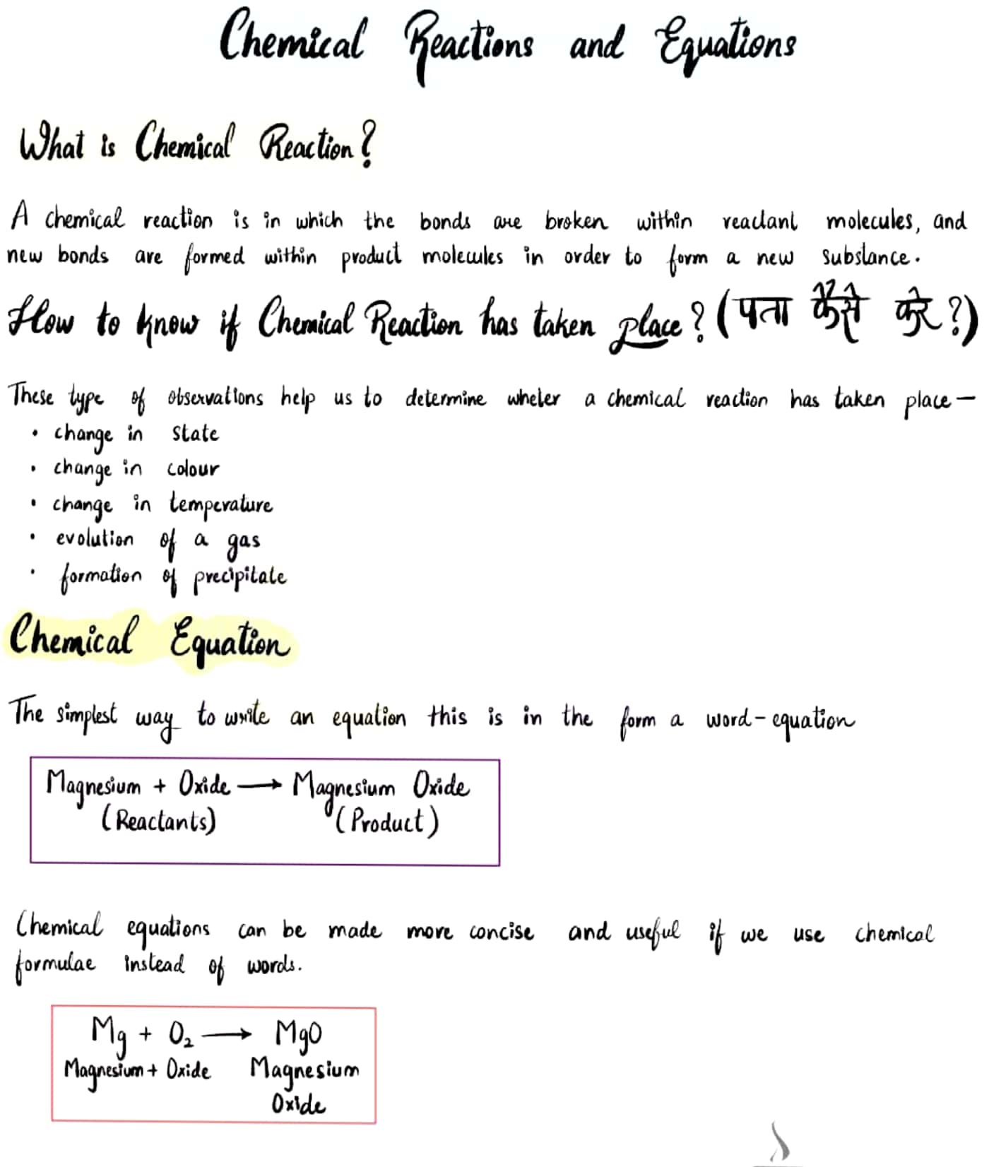 Chemical reactions and equation handwritten notes - Studypur