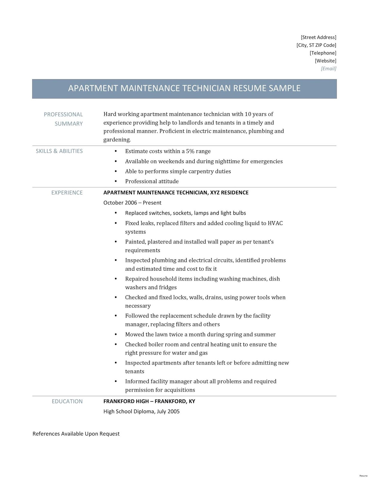 Facility Maintenance Resume Examples 2019 Facility Maintenance Resume ...