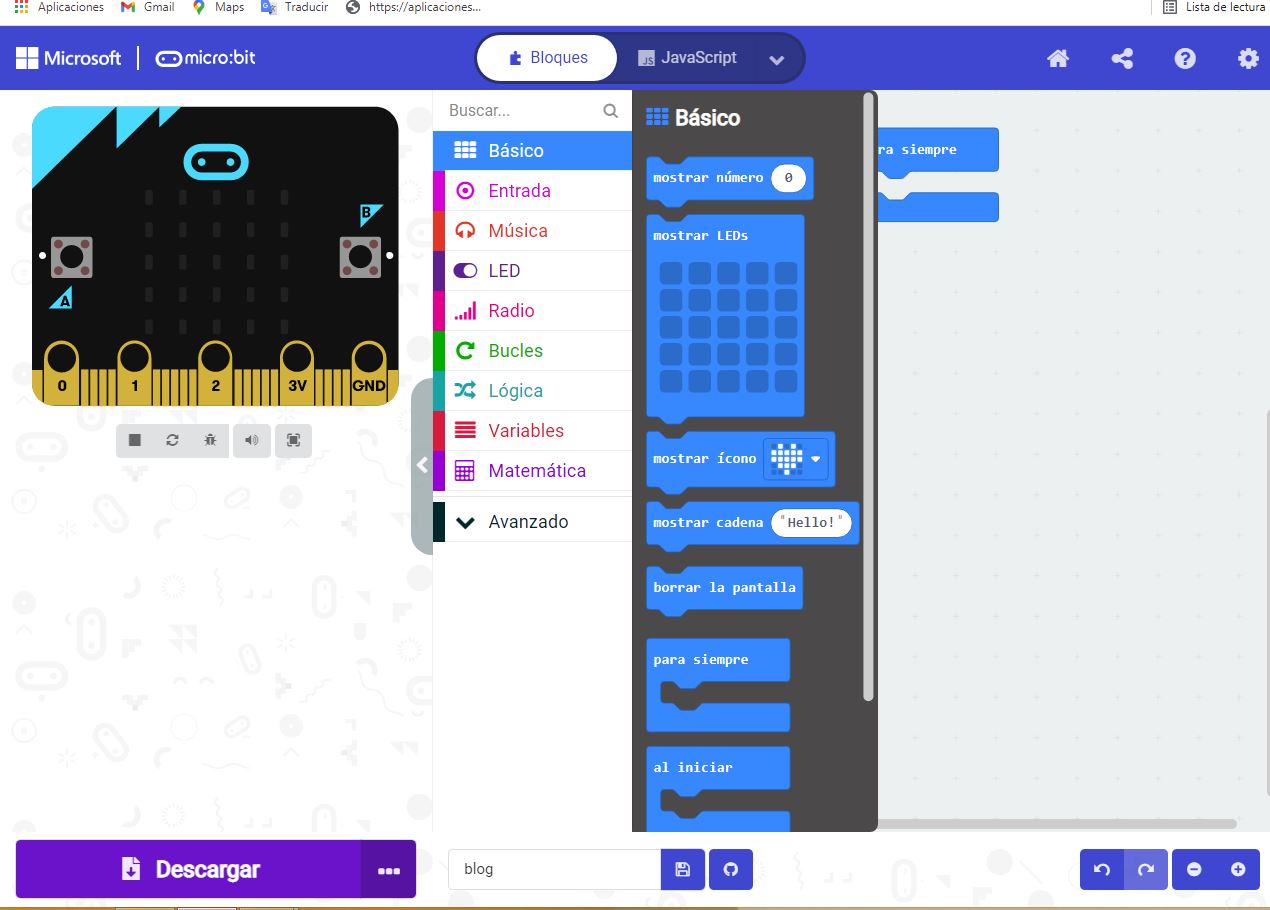 Codificar la micro-bit utilizando la pagina https://makecode.microbit.org/