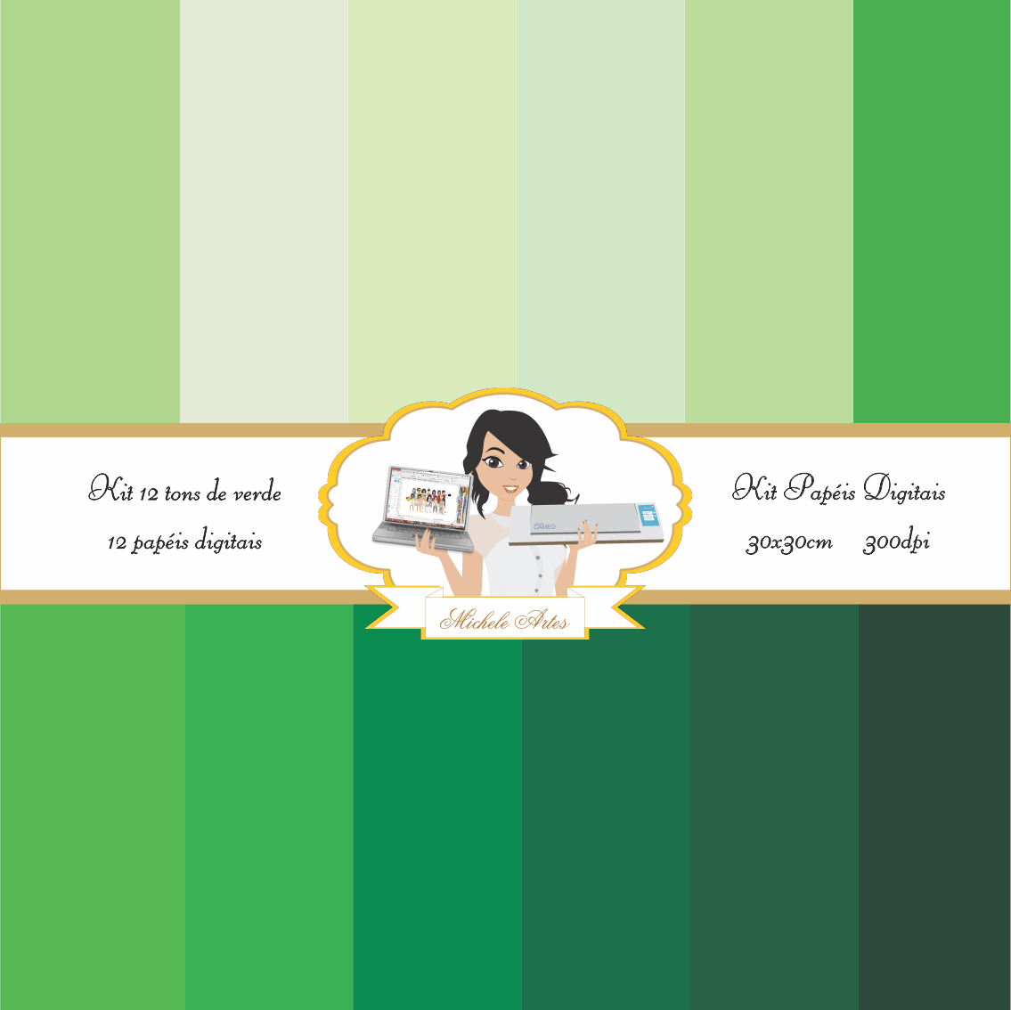 Sonhos Illustrados: Kit de papéis digitais 12 tons de verde