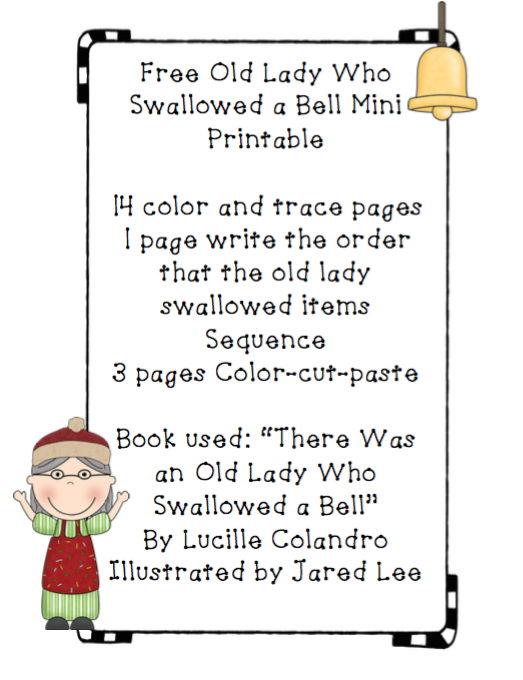 Free Old Lady Who Swallowed a Bell Mini Printable "No Prep" ~ Preschool ...