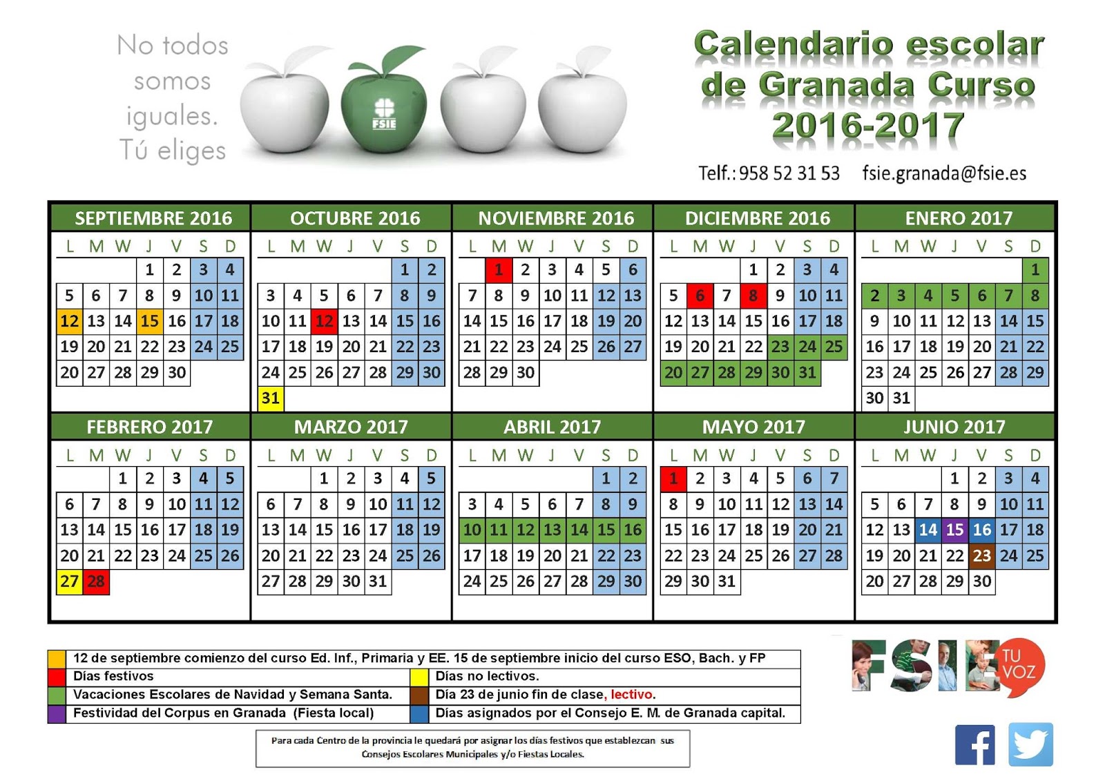 .: CALENDARIO ESCOLAR CURSO 2016-2017 GRANADA