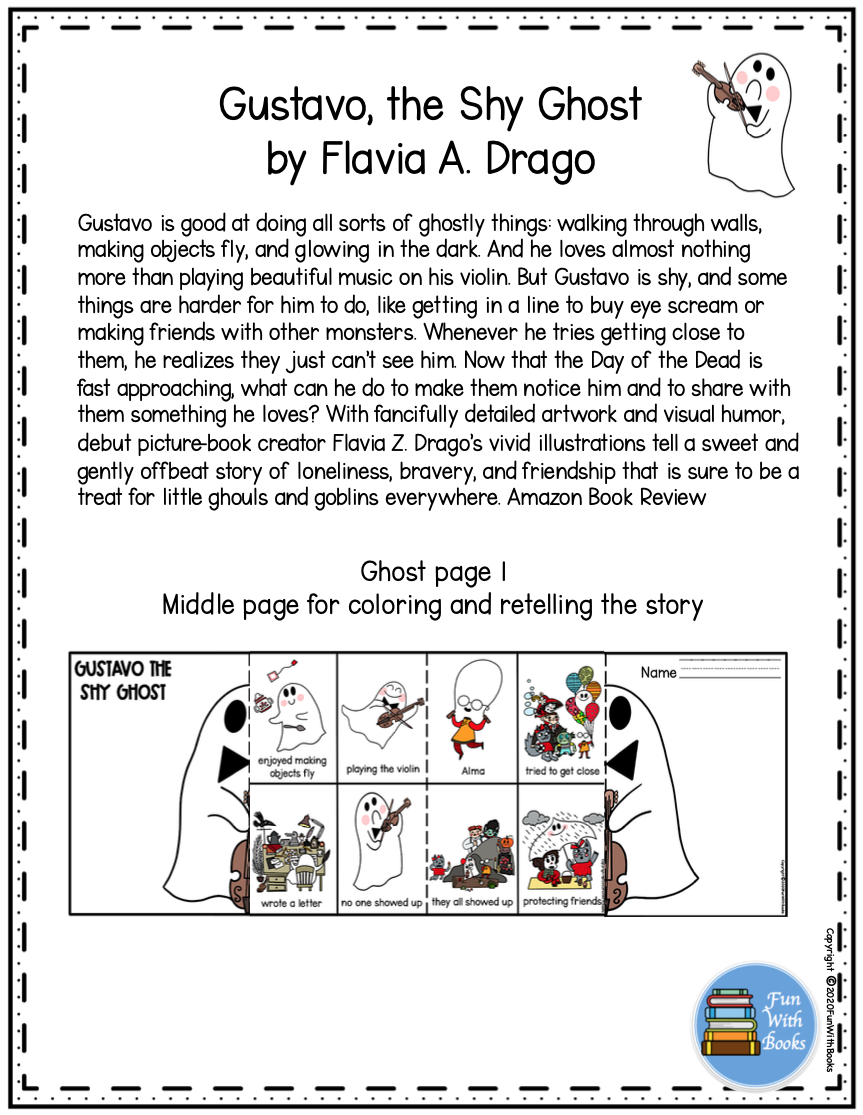 GUSTAVO, THE SHY GHOST BOOK CRAFT AND PUPPET STICKS ~ Book Units by Lynn