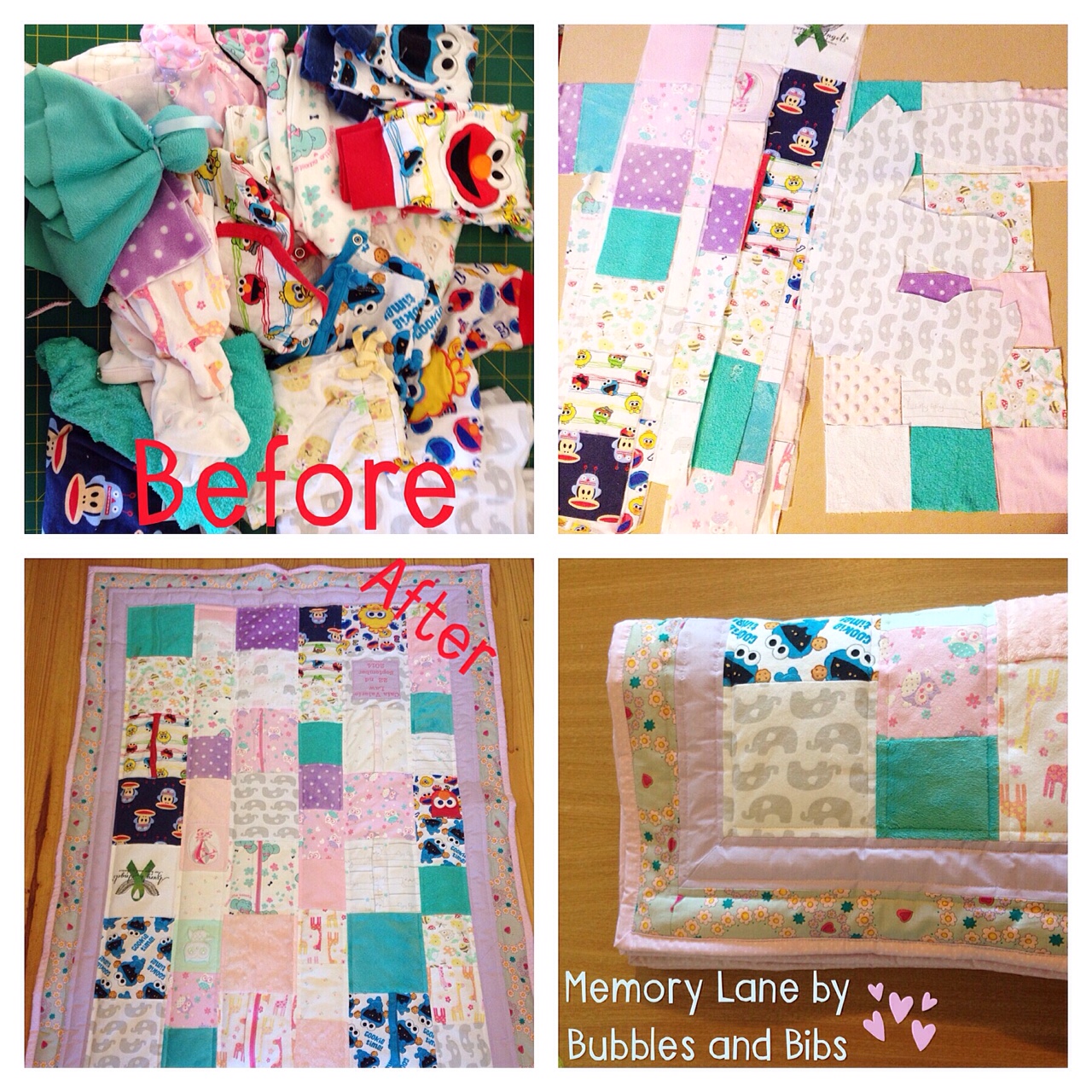 Bubbles and Bibs: Memory quilts,bears and pillows