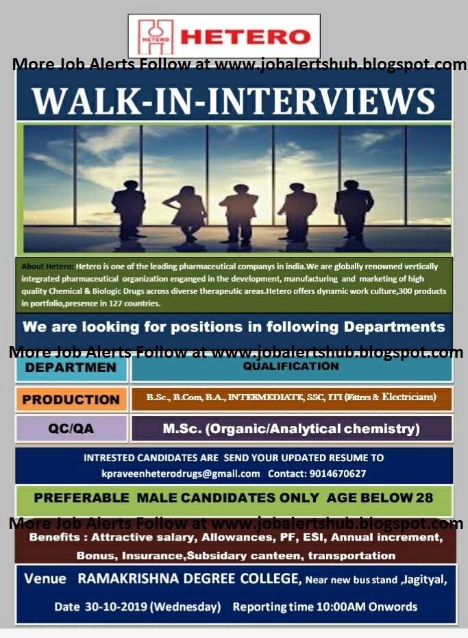 HETERO - Walk-In Interviews for FRESHERS - Production / QA / QC on 30 ...
