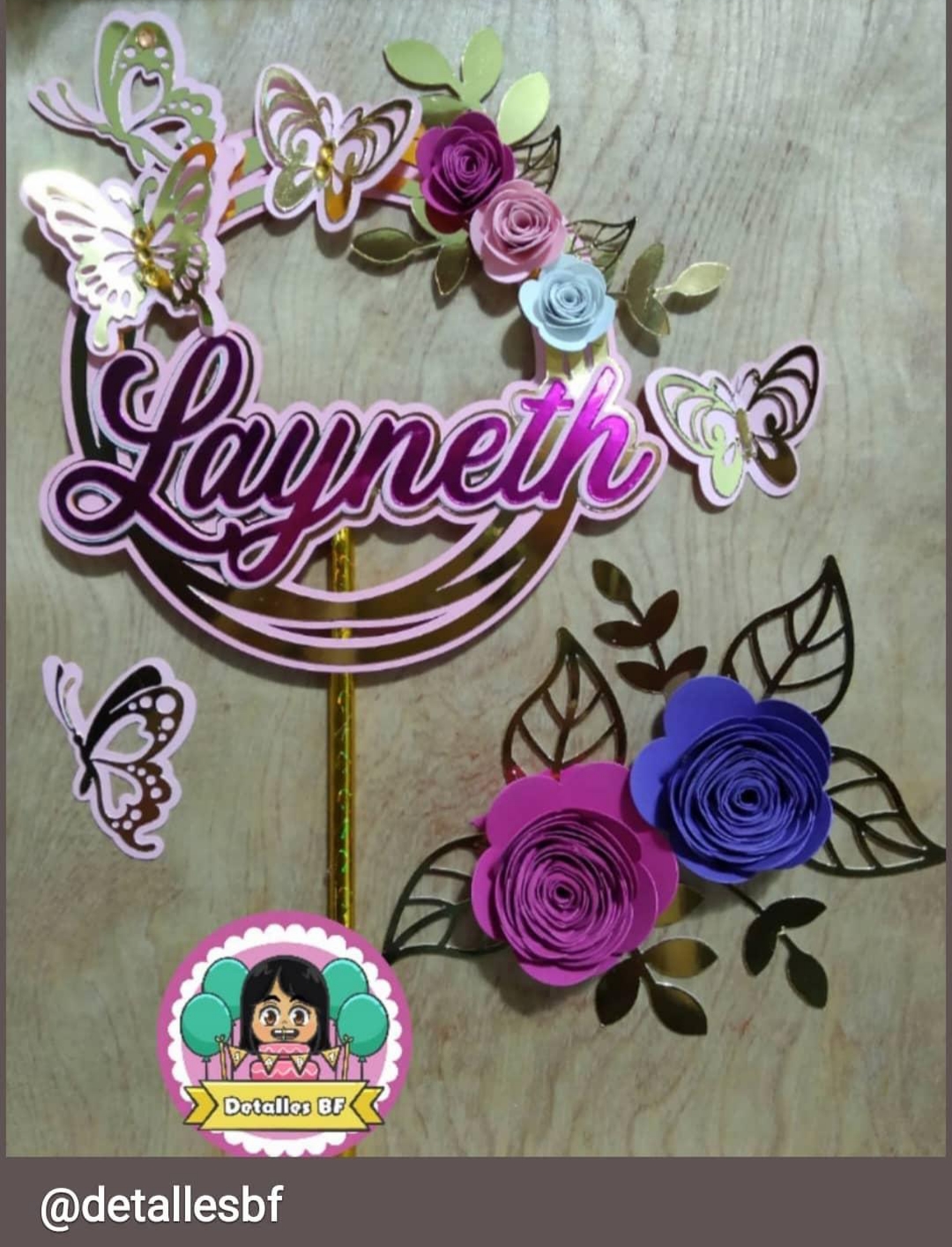 Topper Doble Capa con Flores y Mariposas Layneth - Mis Toppers Tus Toppers