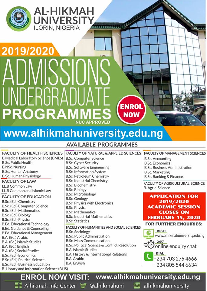 Al-Hikmah University Undergraduate Admission Form 2019/2020
