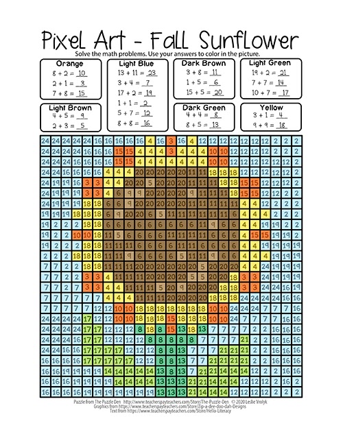 The Puzzle Den: Fall Sunflower Pixel Art