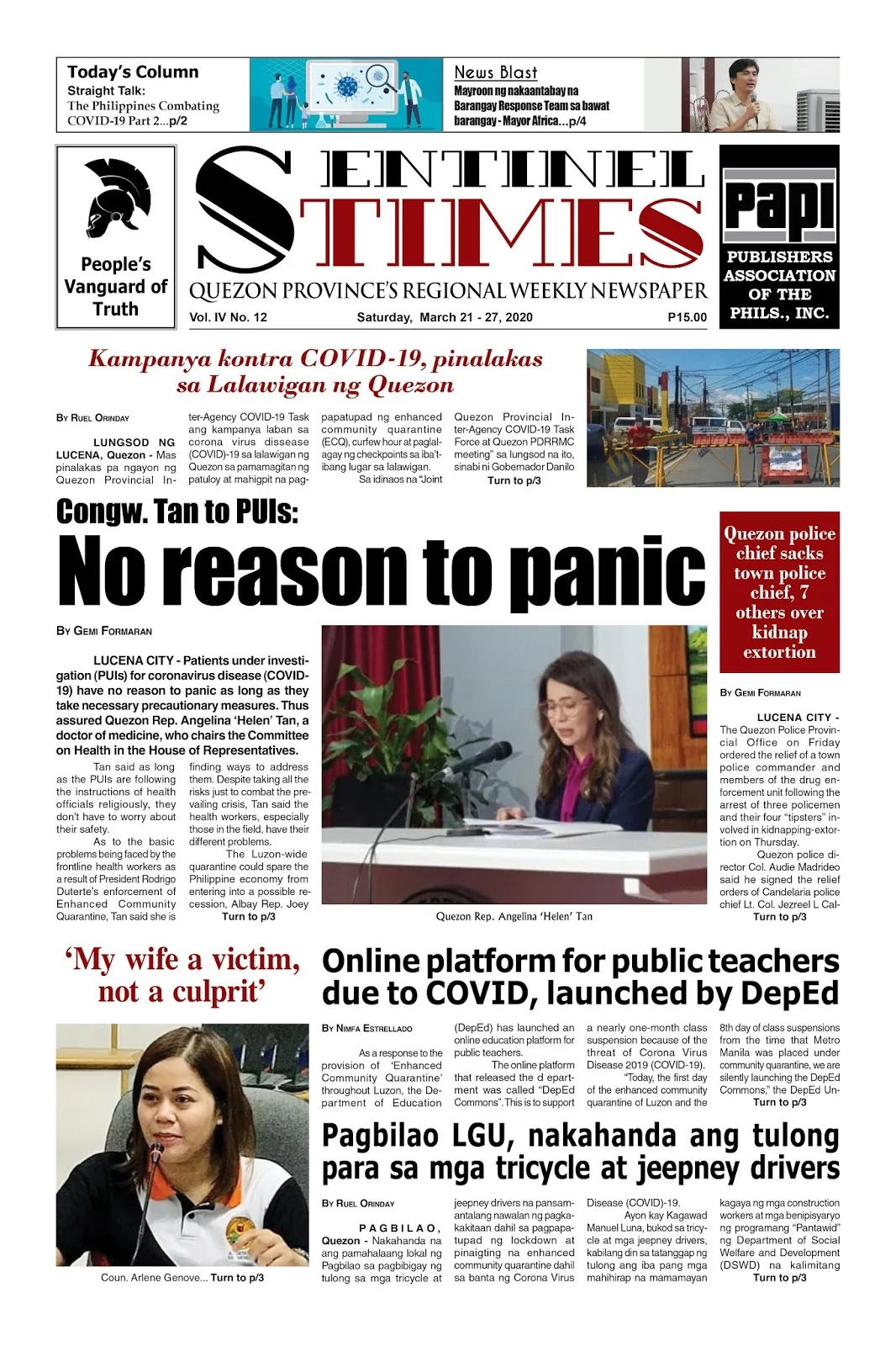 Sentinel Times March 21 - 27, 2020 Vol. IV No. 12 | Sentinel Times