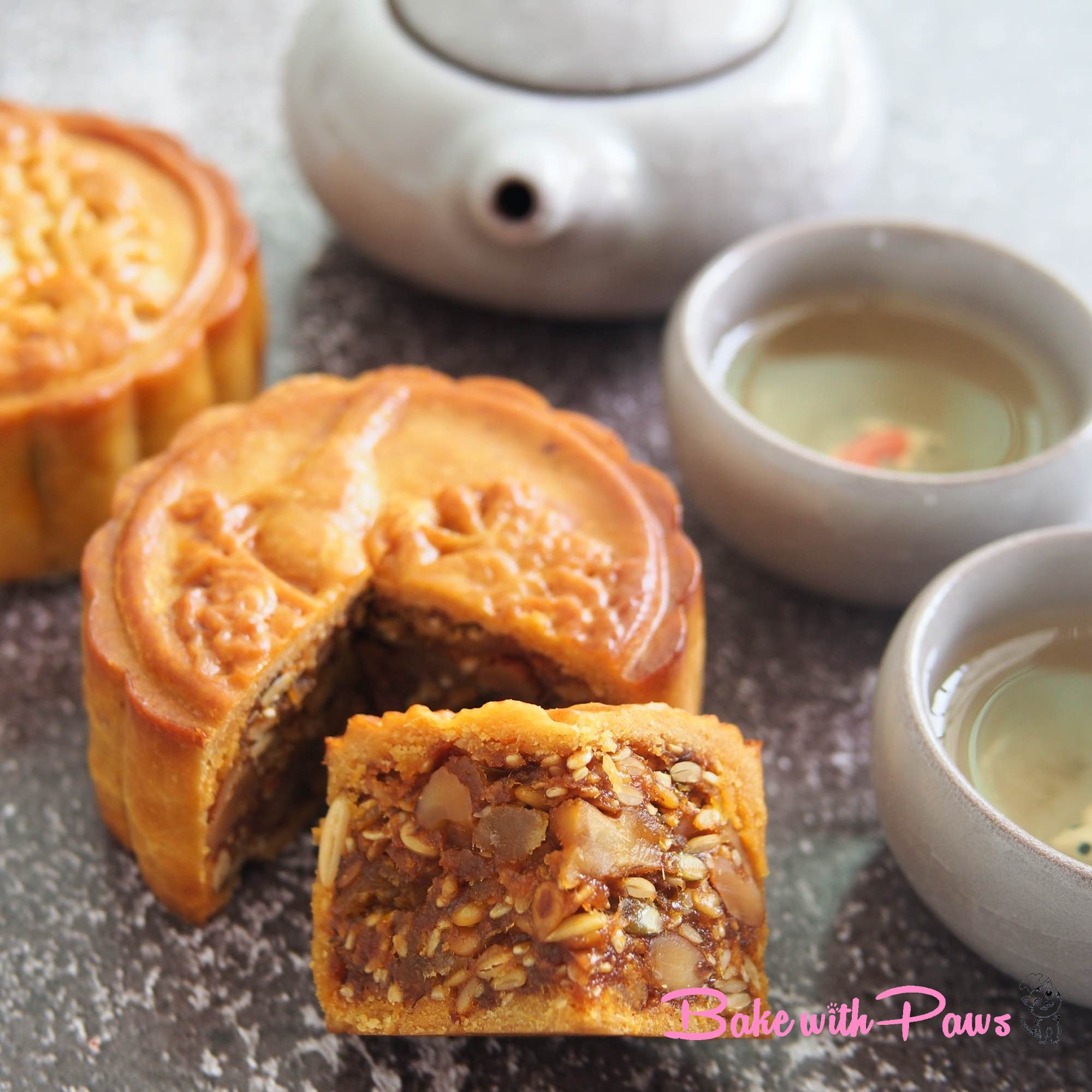 Five Nuts Mooncake with Sambal Dried Shrimp - BAKE WITH PAWS