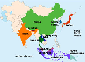Asia: India, China and Japan map