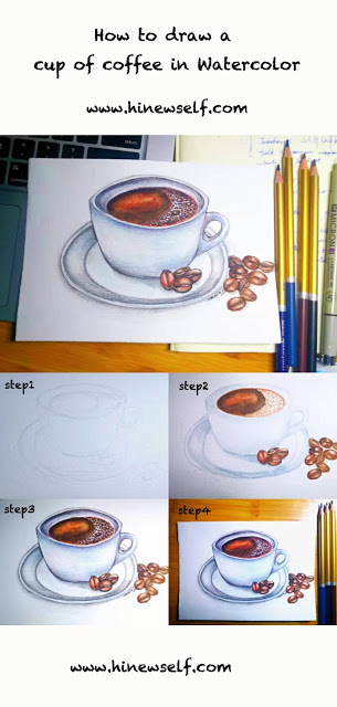 How to draw a cup of coffee with watercolor step by step tutorial
