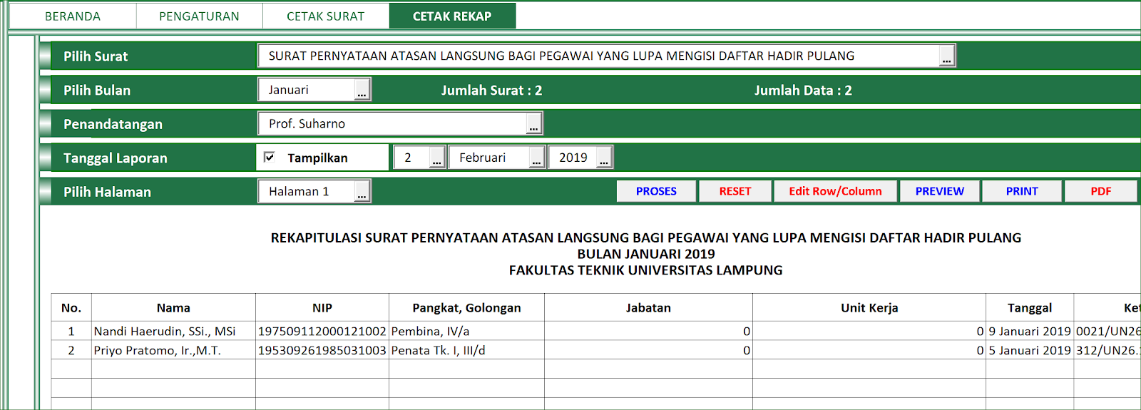 Aplikasi Excel Surat Keterangan Lupa Absen - ExcelManiacs