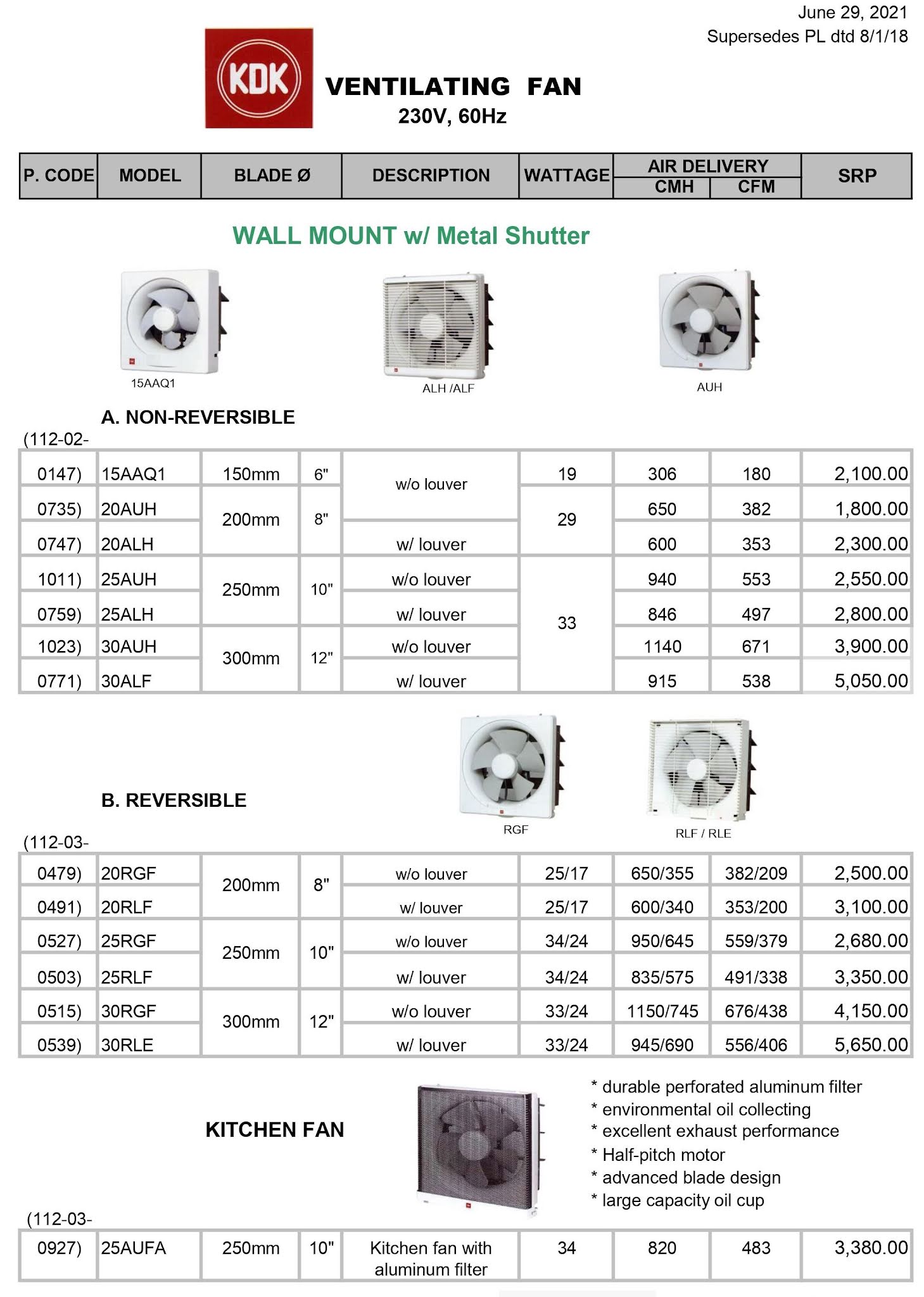 MaximaxSystems.com: KDK VENTILATING FANS PRICE LIST