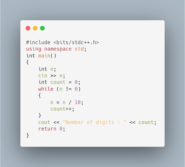 Cpp program to count digits in an integer