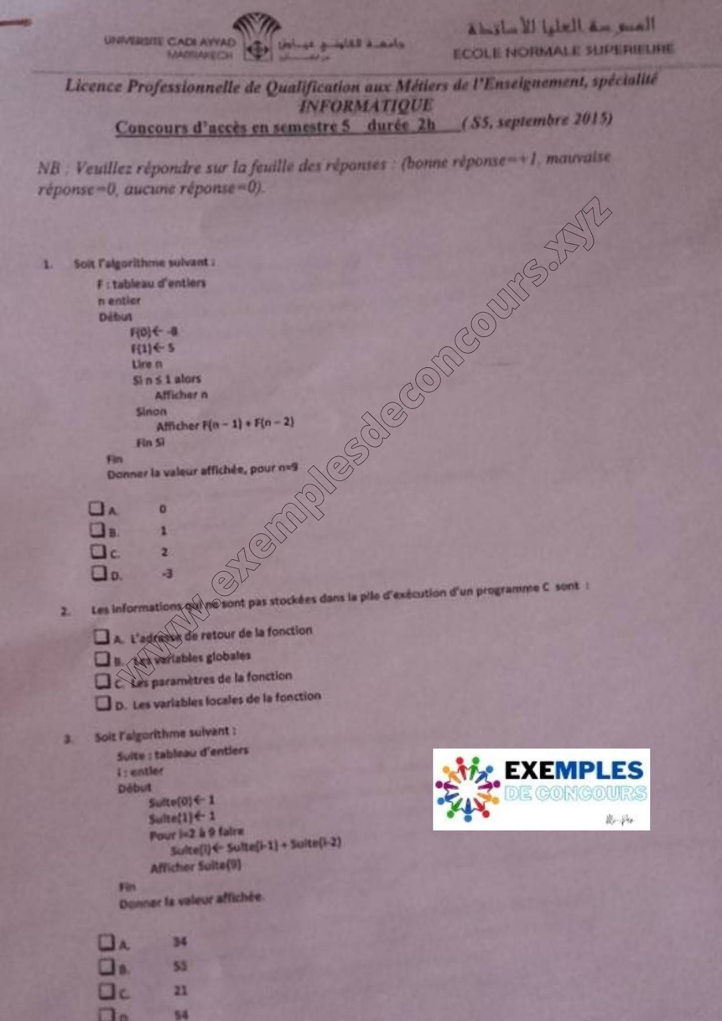 Exemple de Concours Licence professionnelle en Informatique à ENS ... Exemple de Concours Licence professionnelle en Informatique à ENS ...