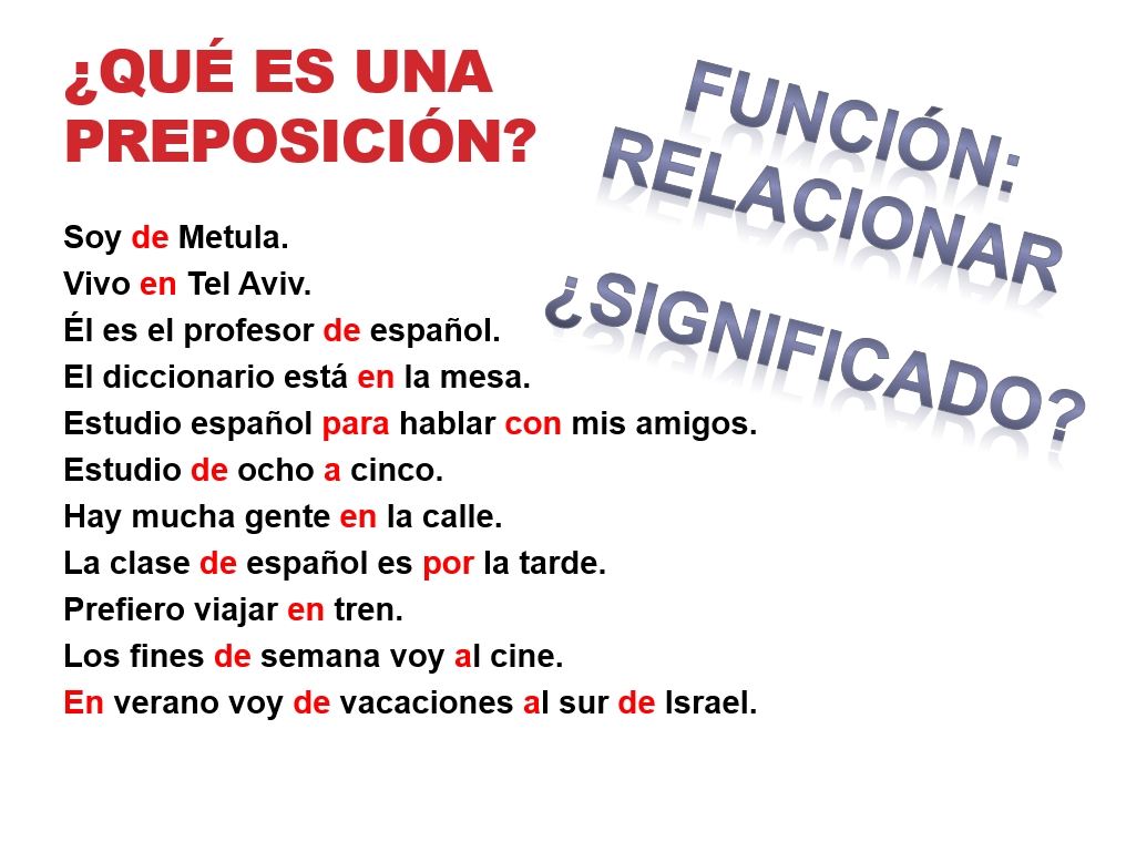 Curso de Español del Colegio Ziv - Jerusalén, Israel: Las Preposiciones 2