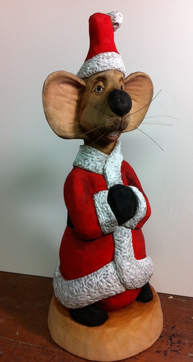Mike Pounders Wood Carving: Mouse Santa