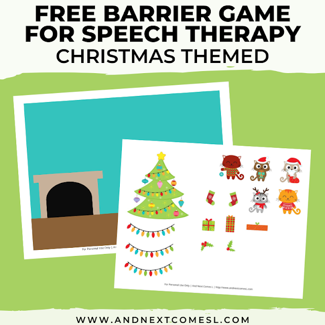 Free Printable Christmas Cats Barrier Game for Speech Therapy | And ...