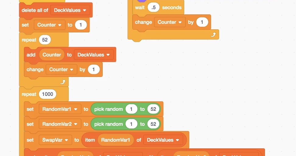 MakeTheBrainHappy: Create a Deck Shuffler in Scratch