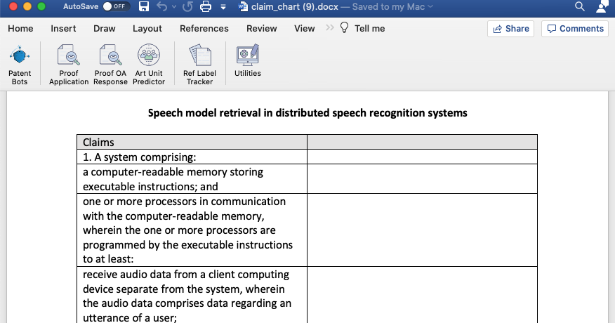 Automated Claim Chart Generation - Patent Bots Automated Proofreading ...