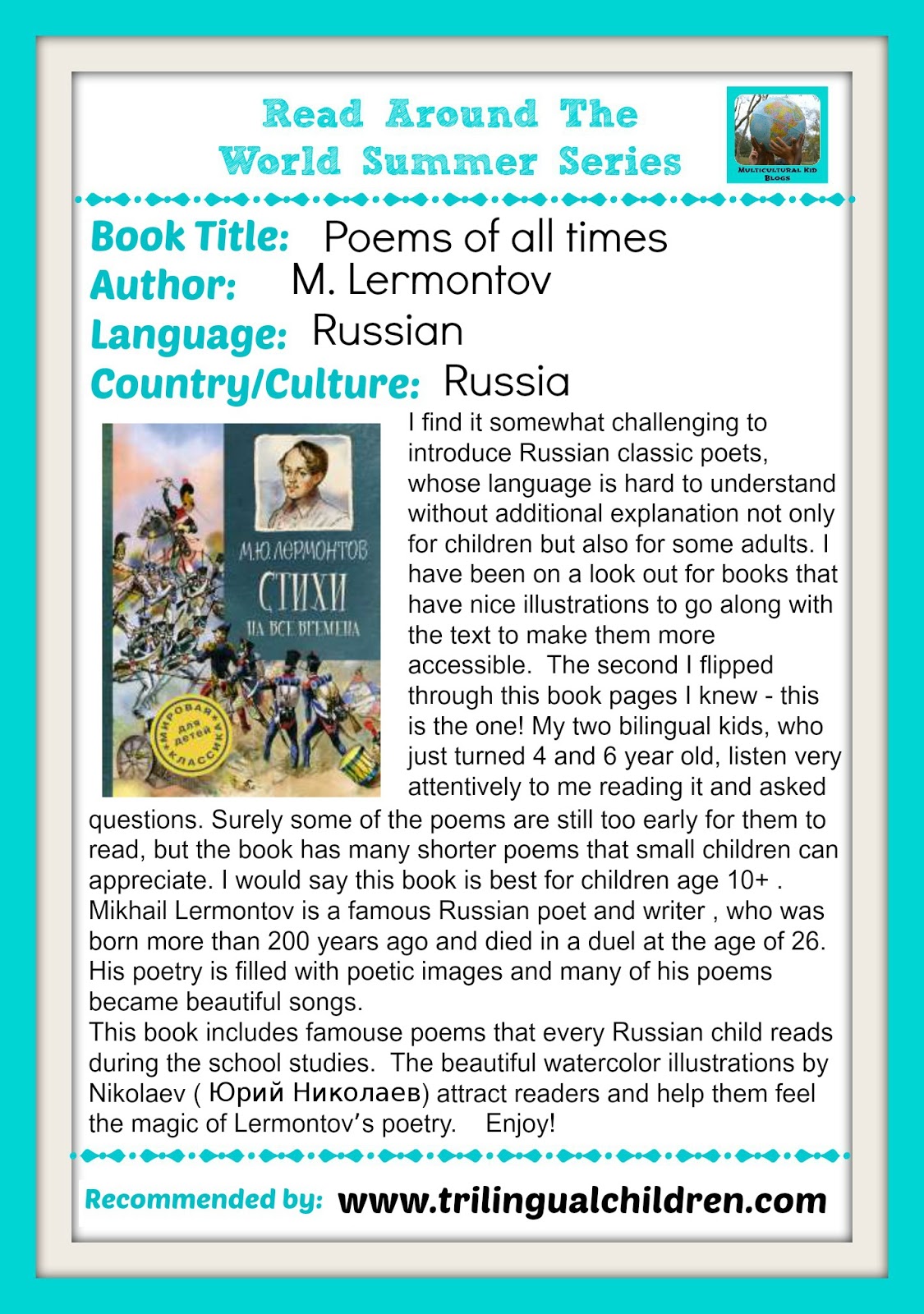 I find it somewhat challenging to introduce Russian classic poets ...