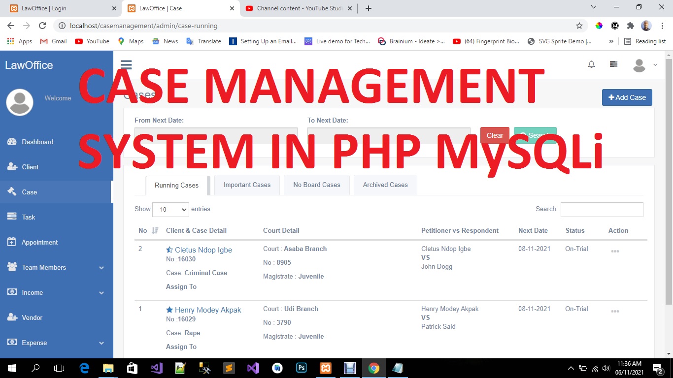 Case Management System in PHP MySQLi Source Code - Academic Project ...