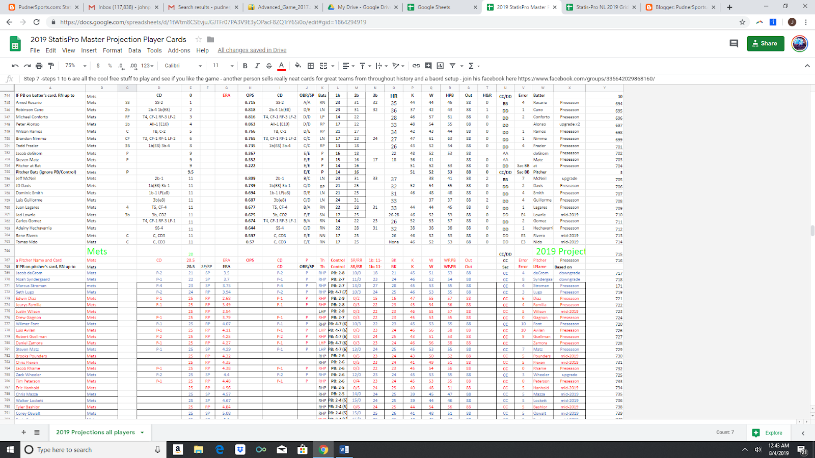 PudnerSports.com: Giants to Mets: Statis-Pro Cards for All Players and ...