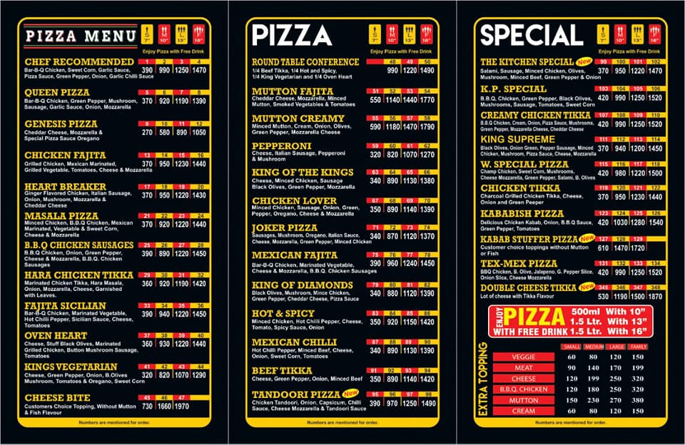 PIZZA MENU ( WAPDA TOWN) GUJRANWALA. - KING PIZZA