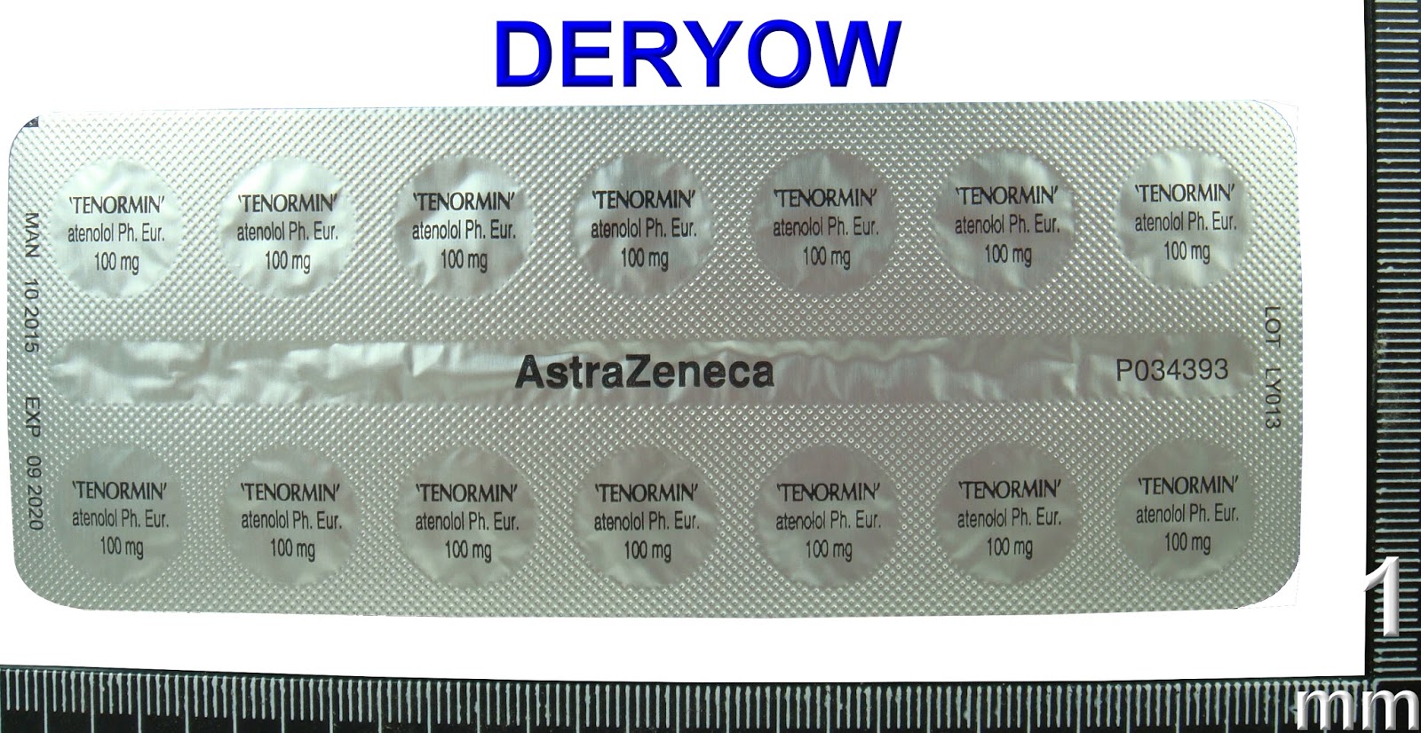 德佑藥局藥袋資訊暨藥品外觀分享: BC221591G0 TENORMIN 100mg TAB.〝阿斯特捷利康〞ATENOLOL 天諾敏錠 藥品 ...