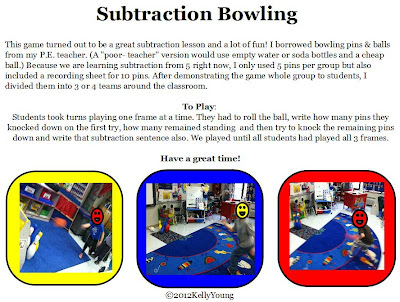 Young & Lively Kindergarten: Subtraction Bowling