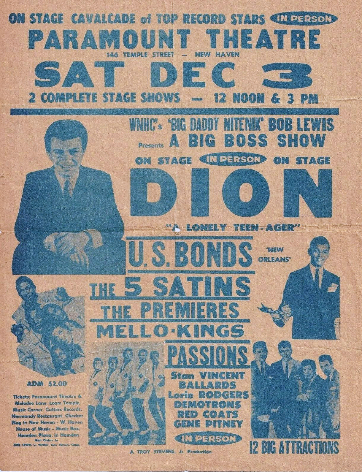 WHITE DOO-WOP COLLECTOR: 1960 ORIGINAL CONCERT HANDBILL FLYER.