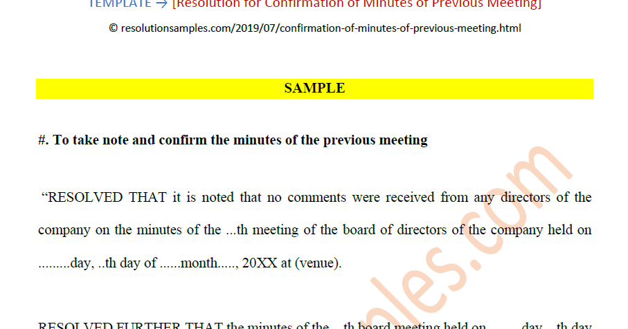 Draft Resolution for Confirmation of Minutes of Previous Meeting
