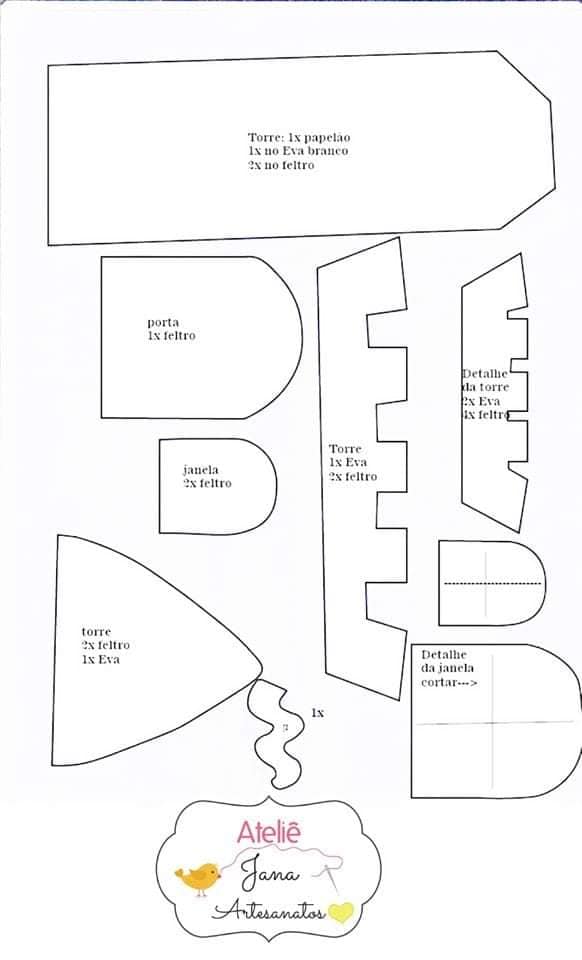Castelo com princesa em feltro DIY com Molde para Imprimir - Artesanato ...