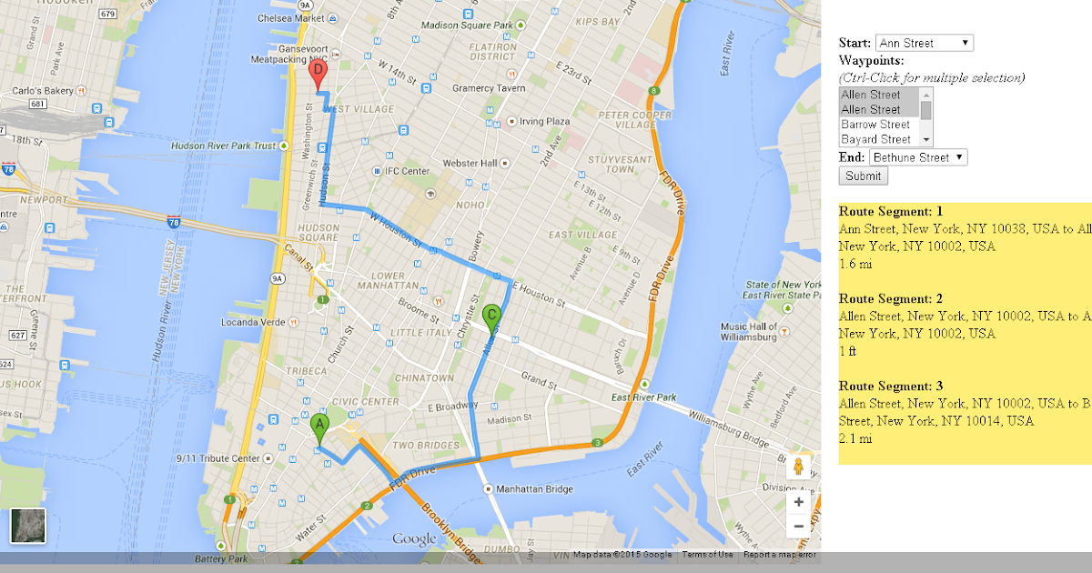 PHP JavaScript: Generating path between start and end points through ...