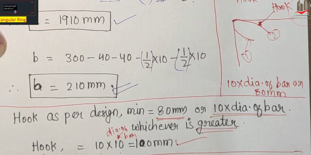 How to calculate Cutting Length of Rectangular Stirrups for BBS