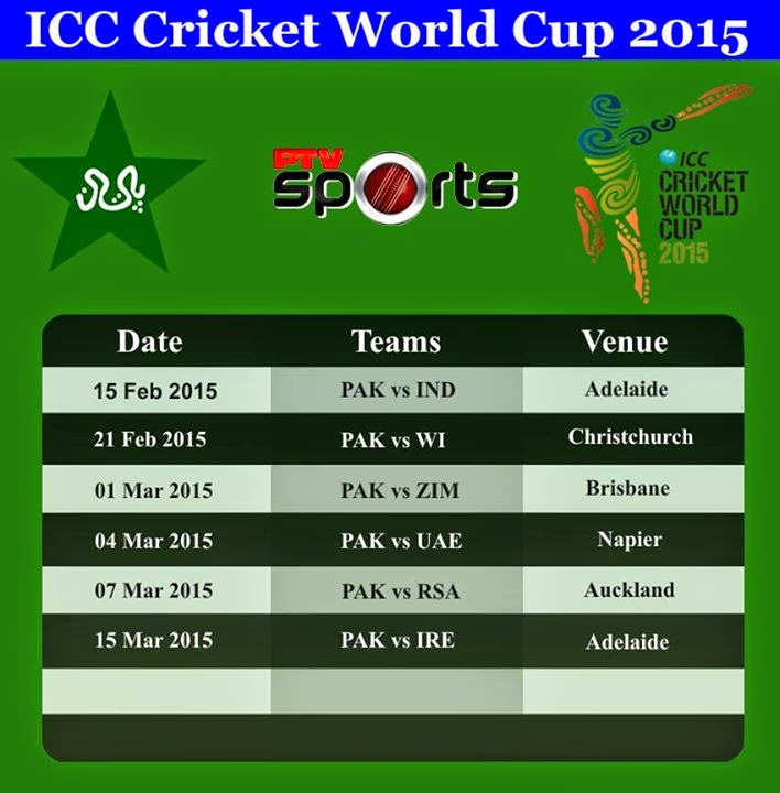 Nadeem Way: ICC Cricket World Cup 2015 Match Schedule & Time Table